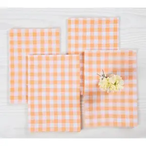 SOLINO HOME Linen Dinner Napkinsgingham Check Sunny Orange