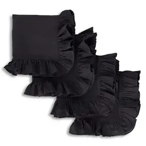 SOLINO HOME Linen Dinner Napkinsgabrielle Ruffle - Black