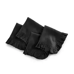Solino Home Linen Dinner Napkins Set Of 4, 20 X 20 Inch For Dining Table Black