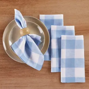 SOLINO HOME Linen Dinner Napkinsbuffalo Check - Chambray Blue And White