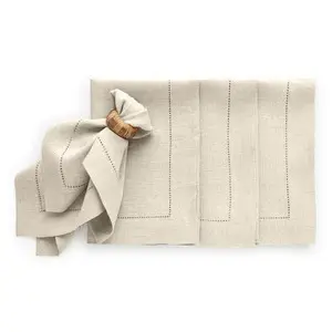 SOLINO HOME Linen Dinner Napkinssonoma Hemstitch - Flax
