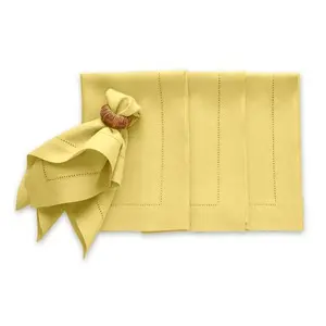 Solino Home Linen Dinner Napkins Set Of 4, 20 X 20 Inch For Dining Table Yellow