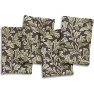 SOLINO HOME Linen Dinner Napkinsfallen Leaves - Green And Brown