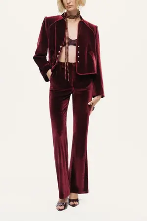 NOCTURNE Velvet Cropped Jacket - Burgundy