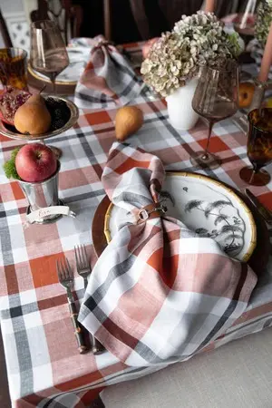 SOLINO HOME Linen Dinner Napkinsfall Buffalo Check - Cinnamon