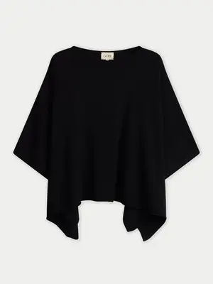 Gobi Cashmere Timeless Boat Neck Cashmere Poncho - Black
