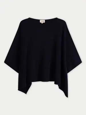 Gobi Cashmere Timeless Boat Neck Cashmere Poncho - Navy Blazer