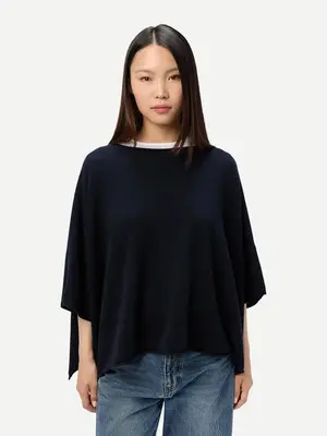 Gobi Cashmere Timeless Boat Neck Cashmere Poncho - Navy Blazer