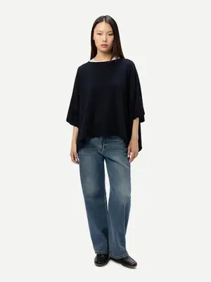 Gobi Cashmere Timeless Boat Neck Cashmere Poncho - Navy Blazer