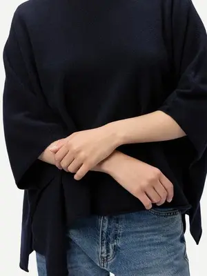 Gobi Cashmere Timeless Boat Neck Cashmere Poncho - Navy Blazer