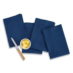 Solino Home Cotton Linen Hemstitch Dinner Napkins Set Of 4, 20 X 20 Inch For Dining Table Lapis Blue