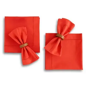 SOLINO HOME Linen Dinner Napkinscotton Linen Hemstitch - Poppy Red