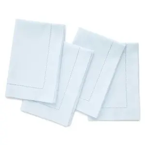 Solino Home Cotton Linen Hemstitch Dinner Napkins Set Of 4, 20 X 20 Inch For Dining Table Light Blue