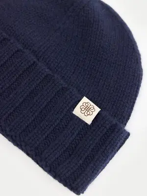 Gobi Cashmere Cashmere Ribbed Beanie Navy Blazer