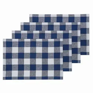 SOLINO HOME Linen Placematsbuffalo Check - Blue And White