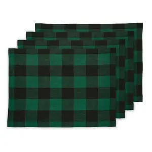 SOLINO HOME Linen Placematsbuffalo Check - Green And Black