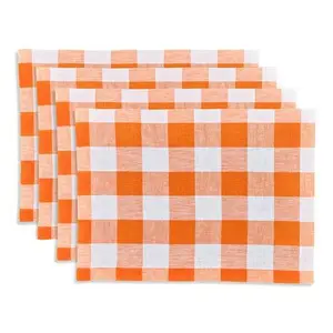 SOLINO HOME Linen Placematsbuffalo Check - Pumpkin And White