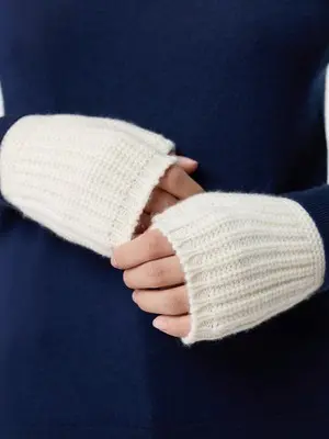 Gobi Cashmere Rib-knit Cashmere Fingerless Gloves - White