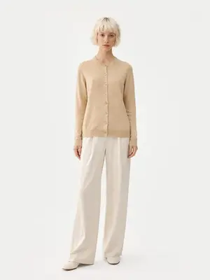 Gobi Cashmere Cashmere Crewneck Cardigan - Beige