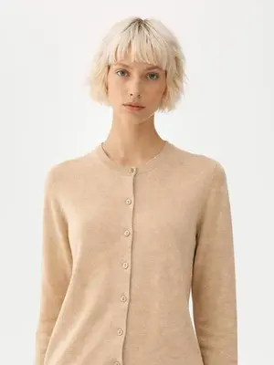 Gobi Cashmere Cashmere Crewneck Cardigan - Beige