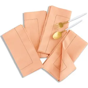 SOLINO HOME Linen Dinner Napkinscotton Linen Hemstitch - Peach Bloom