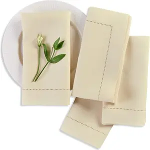 SOLINO HOME Linen Dinner Napkinsmedium Weight Hemstitch - Creamy Ivory