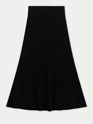 Gobi Cashmere Calf-length Ribbed Knit Skirt - Black