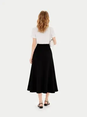 Gobi Cashmere Calf-length Ribbed Knit Skirt - Black
