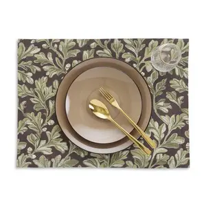 SOLINO HOME Linen Placematsfallen Leaves - Green And Brown