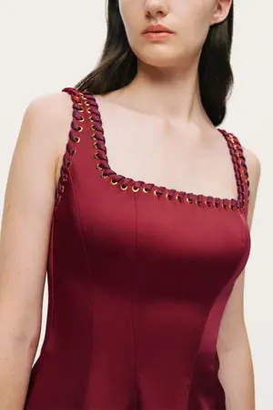 NOCTURNE Embellished Square-neck Midi Dress