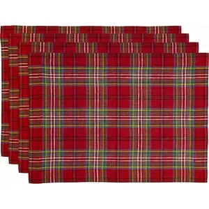 SOLINO HOME Linen Placematsclassic Tartan Plaid - Red