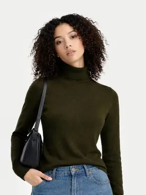Gobi Cashmere Timeless Cashmere Turtleneck Sweater - Avocado