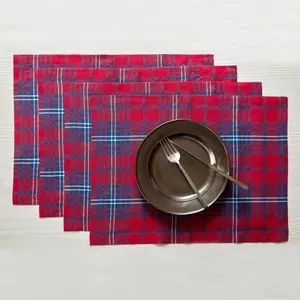 SOLINO HOME Linen Placematsred Tartan Plaid - Red And Navy