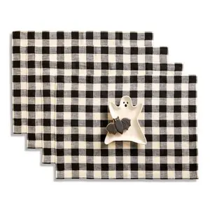 SOLINO HOME Linen Placematsmorgan Check - Black And Cream