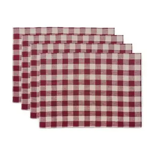 SOLINO HOME Linen Placematsmorgan Check Burgundy And Natural