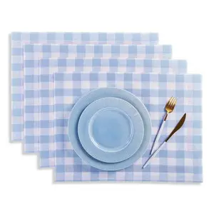 SOLINO HOME Linen Placematsmorgan Check Light Blue And White