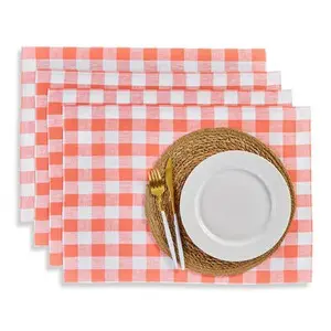 SOLINO HOME Linen Placematsmorgan Check Living Coral And White