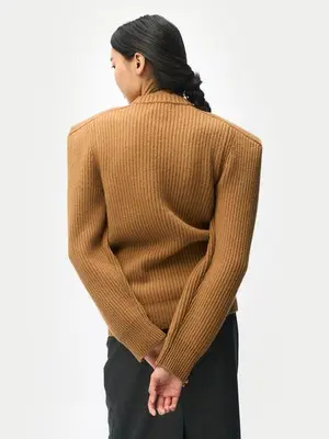 Gobi Cashmere Sculpted-shoulder Ribbed Sweater - Camel