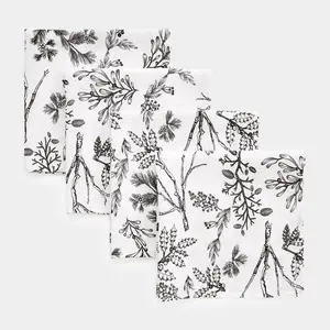 SOLINO HOME Linen Dinner Napkinswinter Forest - Black/white