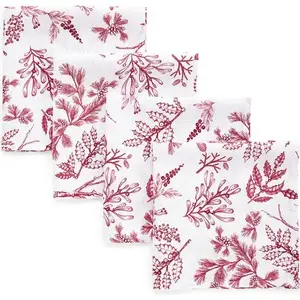SOLINO HOME Linen Dinner Napkinswinter Forest - Red/white