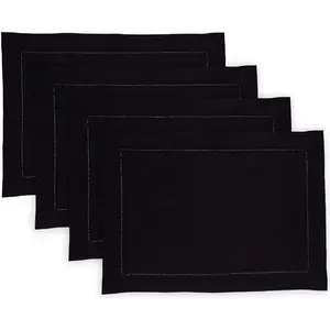SOLINO HOME Linen Placematsmedium Weight Hemstitch - Black