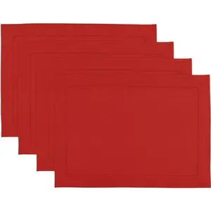 Solino Home Linen Placemats Set Of 4, 14 X 19 Inch For Dining Table Cherry