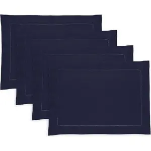 SOLINO HOME Linen Placematsmedium Weight Hemstitch - Navy
