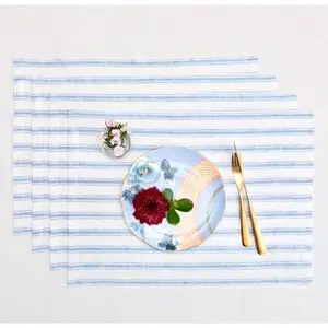 SOLINO HOME Linen Placematscapri Ticking Stripe - Sky Blue And White
