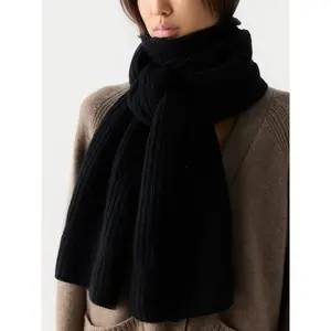 Gobi Cashmere Wide Rib Knit Scarf Black