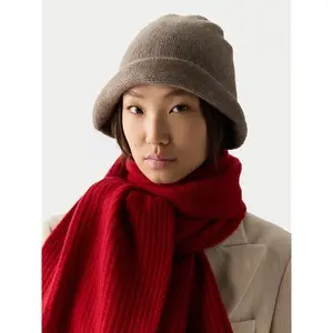 Gobi Cashmere Wide Rib Knit Scarf - Chili Pepper