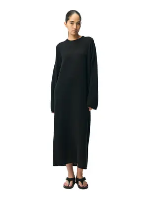 Gobi Cashmere Long Sleeve Cashmere Sweater Dress - Black