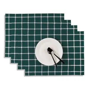 SOLINO HOME Linen Placematswindowpane Dark Green
