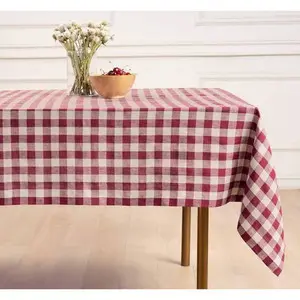 SOLINO HOME Linen Table Throwmorgan Check Beet And Cream