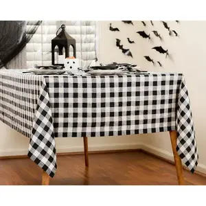 SOLINO HOME Linen Table Throwmorgan Check Black And Cream